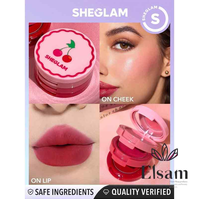 رژ لب و رژگونه کرمی 3 طبقه شیگلم sheglam very cherry cheek & lip cream stack - elsamshop
